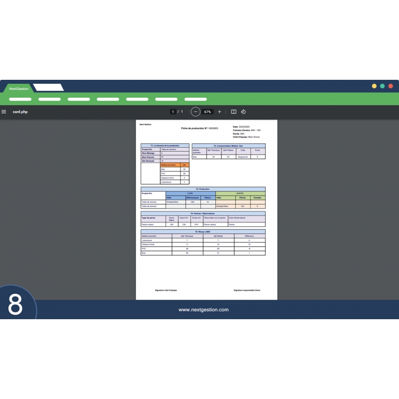 Production sheet Dolibarr