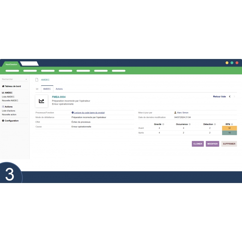 AMDEC or FMEA risk analysis module