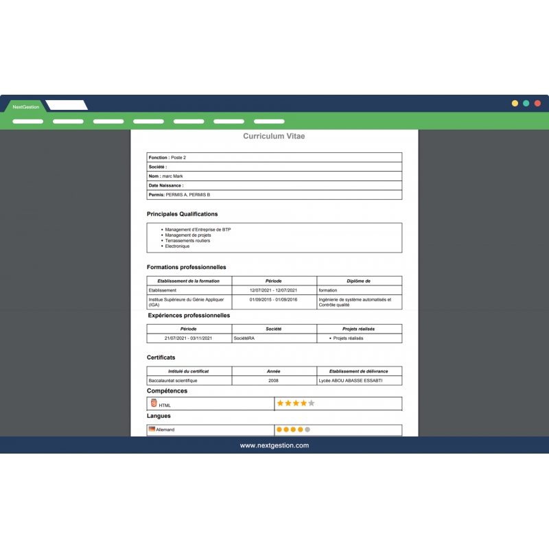 Professional CV management Dolibarr