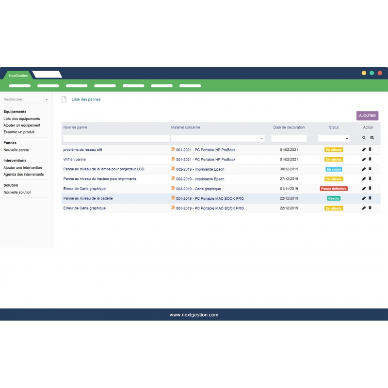 Equipment maintenance: Breakdowns, Interventions and Solutions